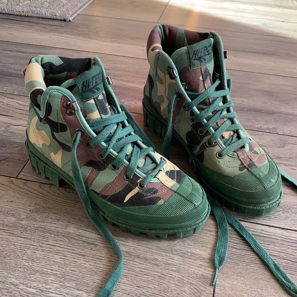 Hi-Tec | Shoes | Vintage 9s Hitec Camouflage Hightop Canvas Hiking ...